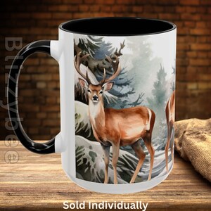 Buck Deer Mug, Hunter Winter Snow Wildlife Gift, Forest Animal Mountain ...
