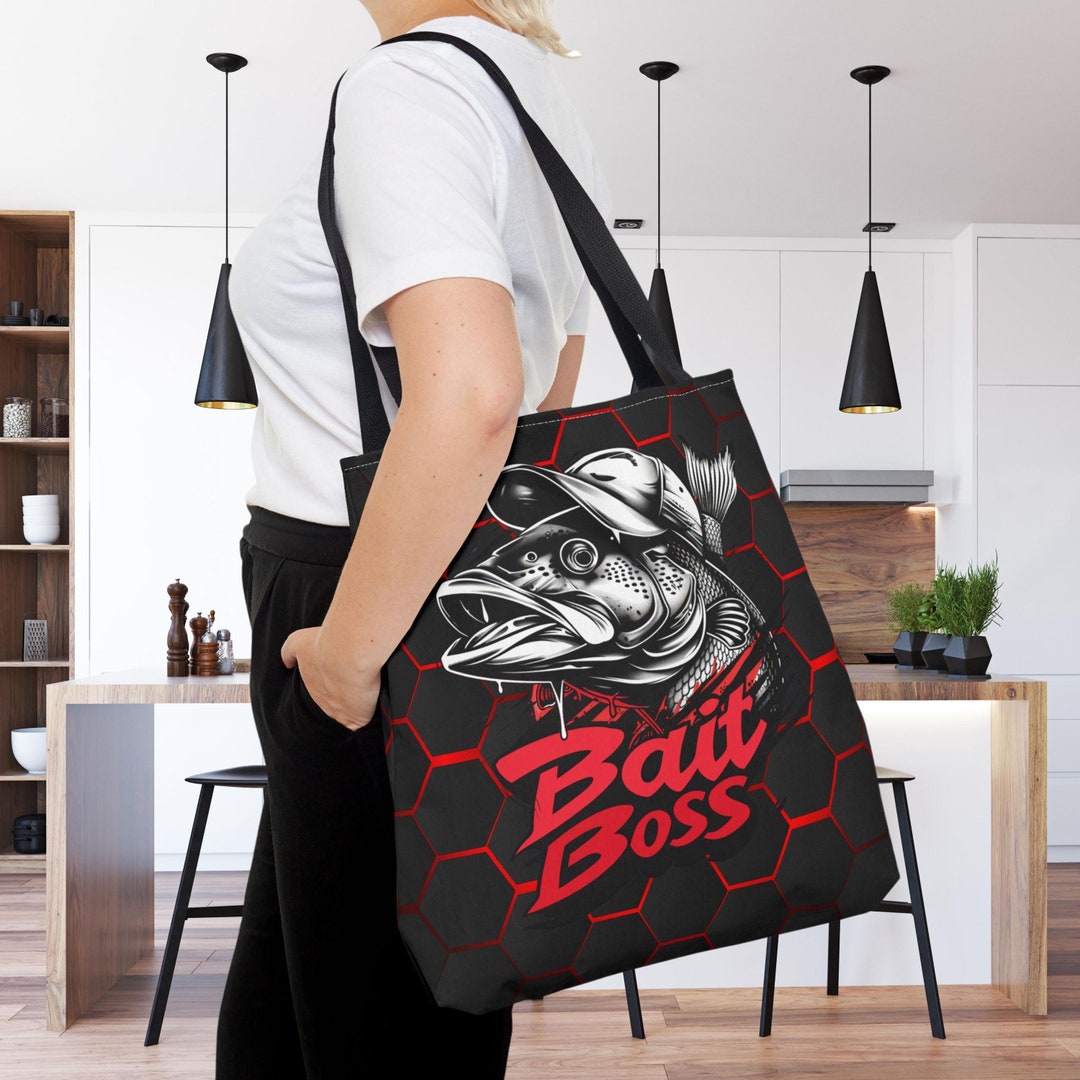 Bait Boss Fisherman Bass Pun Tote Bag, Funny Fishing Travel Bag, Cute ...