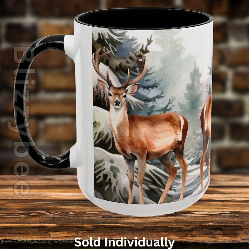 Buck Deer Mug, Hunter Winter Snow Wildlife Gift, Forest Animal Mountain ...