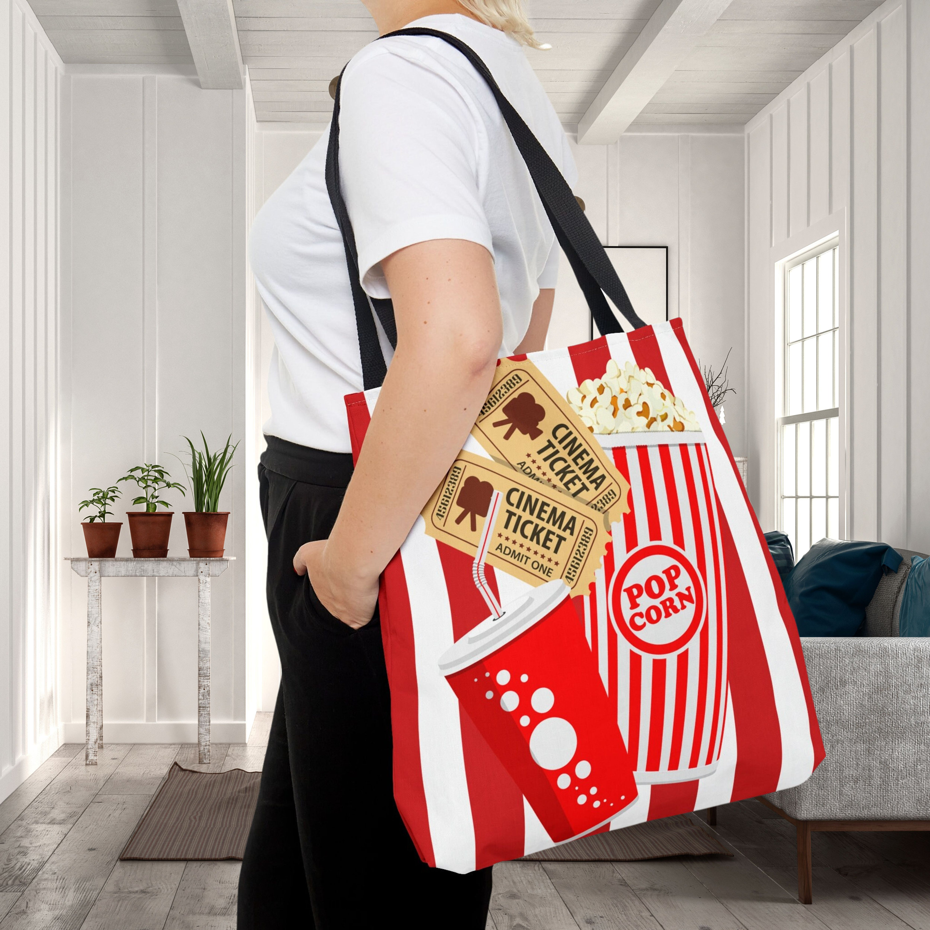 Movie Night Tote Bag, Cute Bookbag for Movie Lovers, Vintage Theme ...