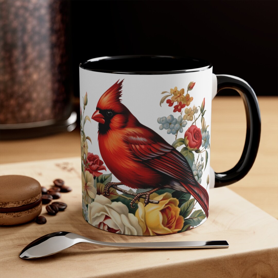 Cardinal Bird Mug, Floral Botanical Wild Red Bird Home Decor Gift for ...