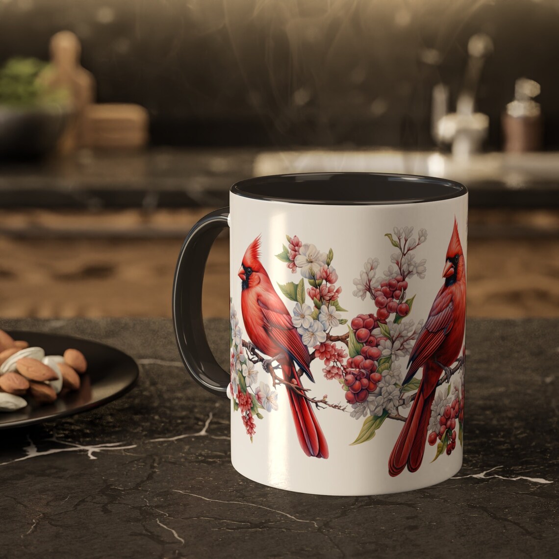 Red Cardinal Bird Mug, Winter Bird and Berries, Love Bird Watching Gift ...