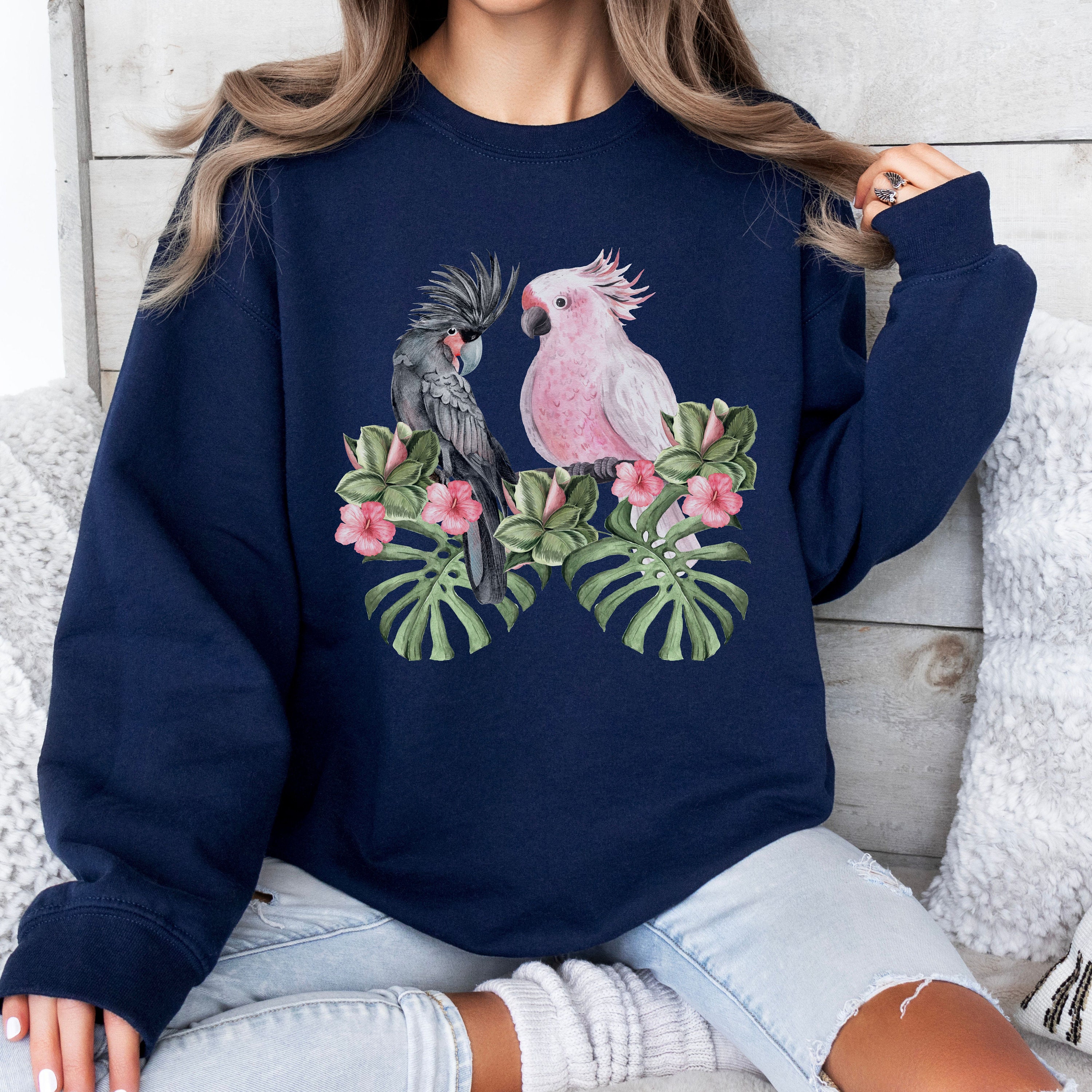 Cockatiel Bird Sweatshirt, Women's Cockatoo Bird Tropical Wildlife Top ...