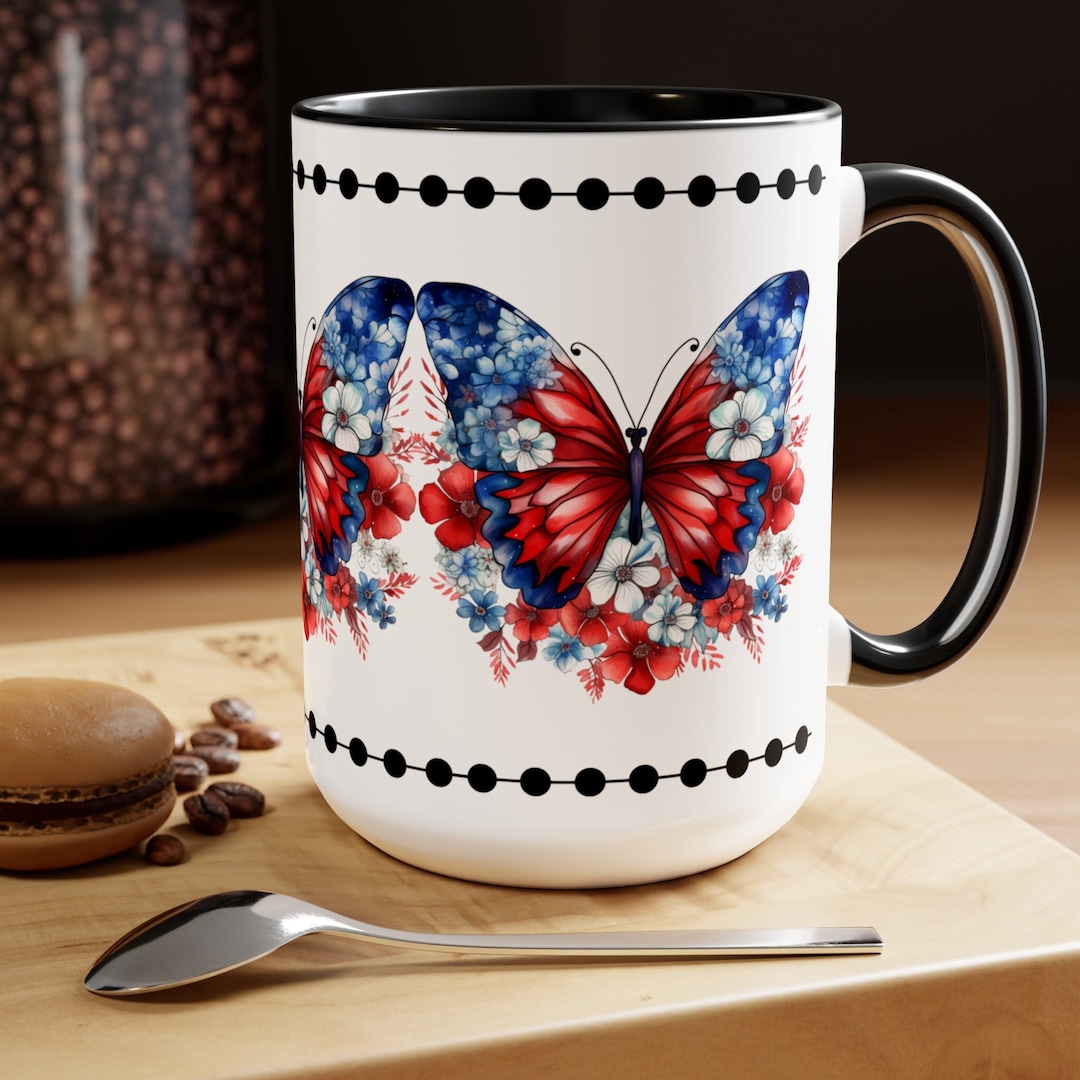 Red White Blue Butterfly Mug, Large USA Flag Dinnerware American ...