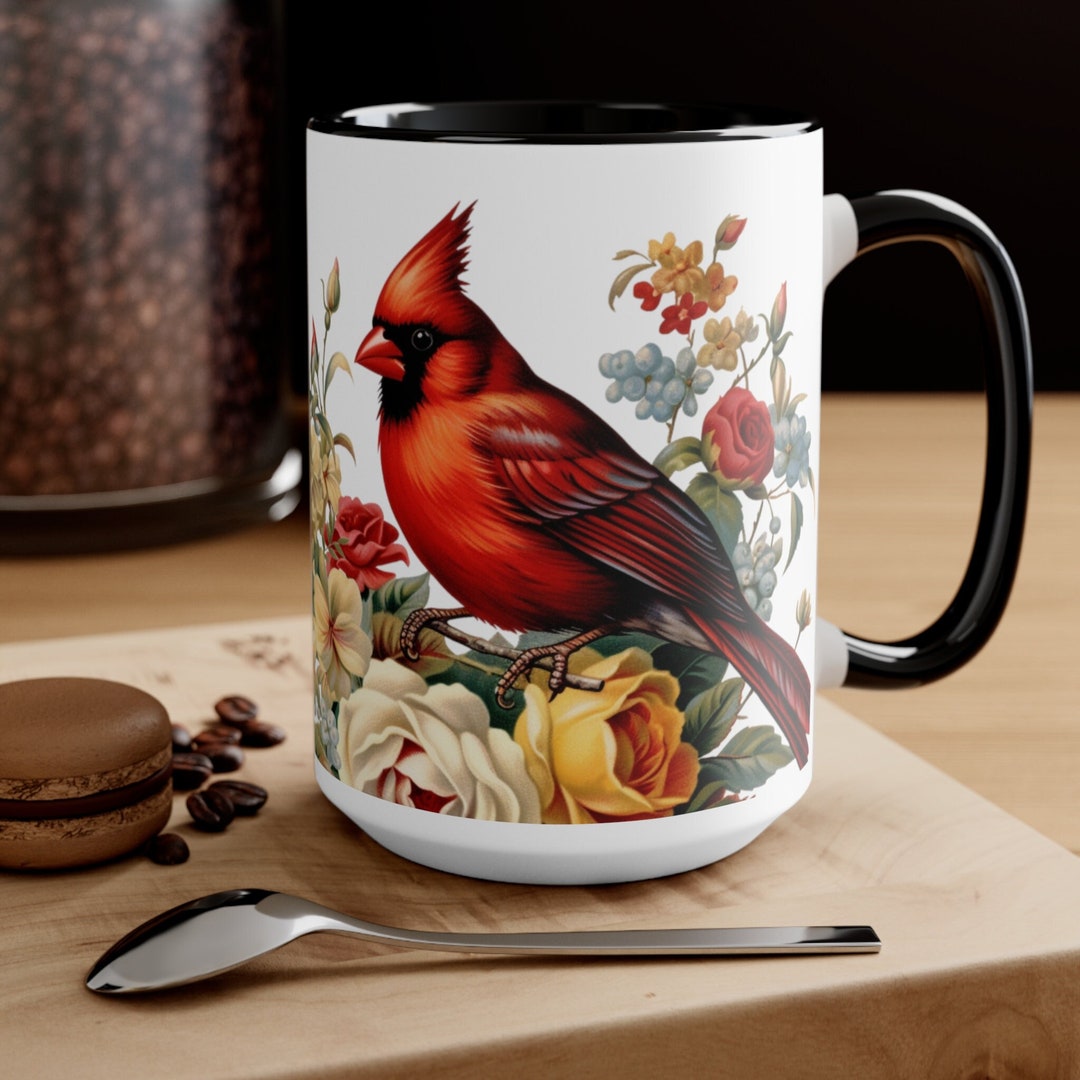 Cardinal Bird Mug, Floral Botanical Wild Red Bird Home Decor Gift for ...