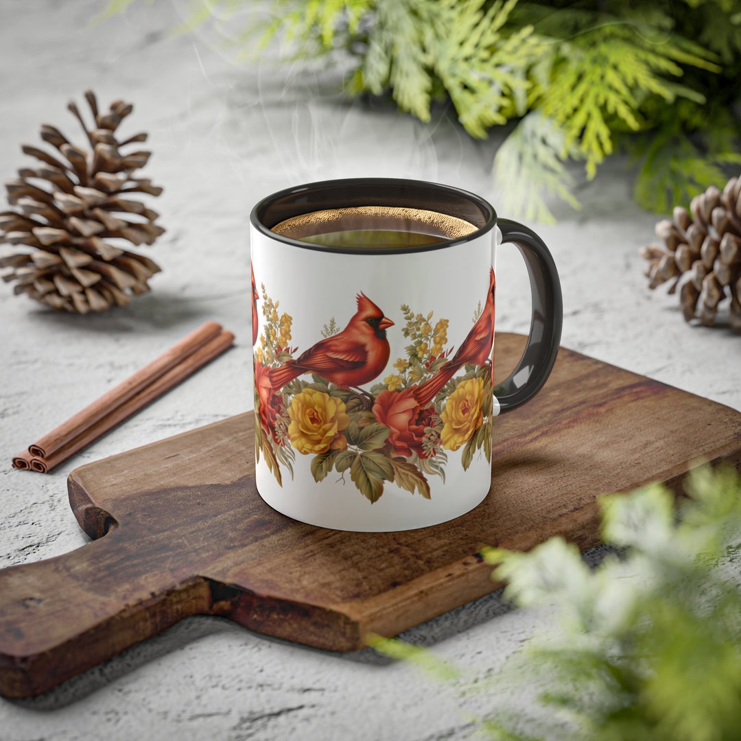 Cardinal Bird Mug, Floral Red Bird Dinnerware, Wildlife Forest Animal ...