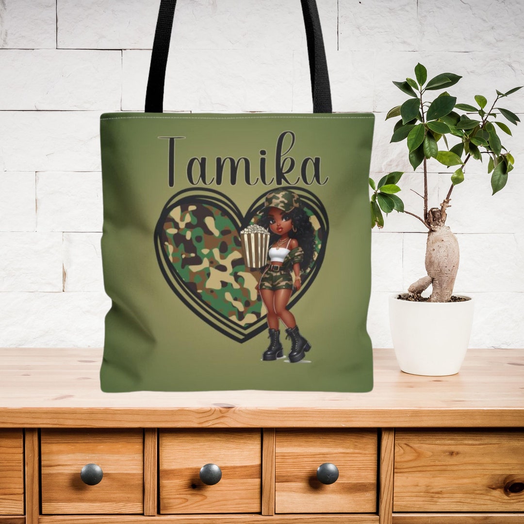 Personalized Black Girl Camo Movie Popcorn Tote Bag, Custom Camouflage ...