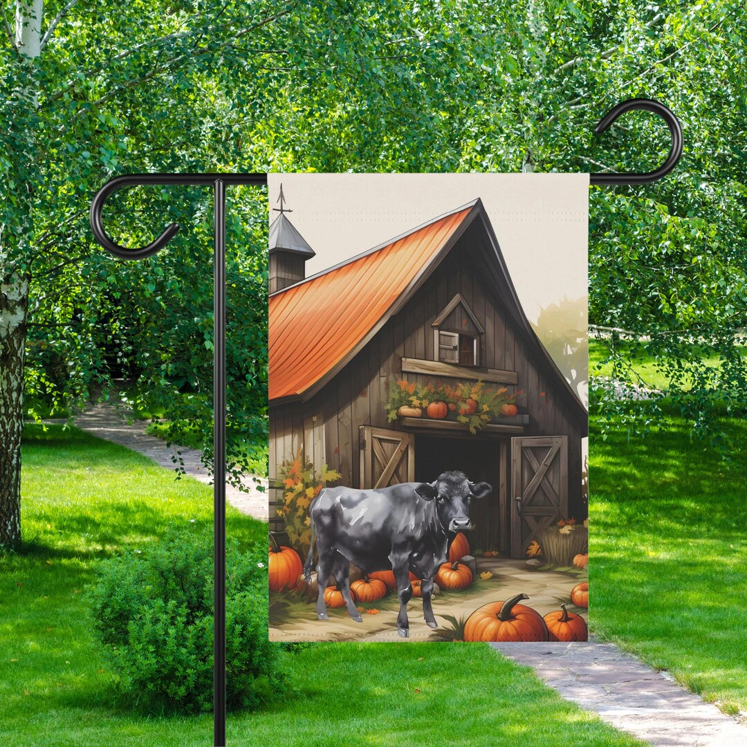 Autumn Barnyard Garden House Banner, Rustic Cow Fall Farm Animal Lawn ...