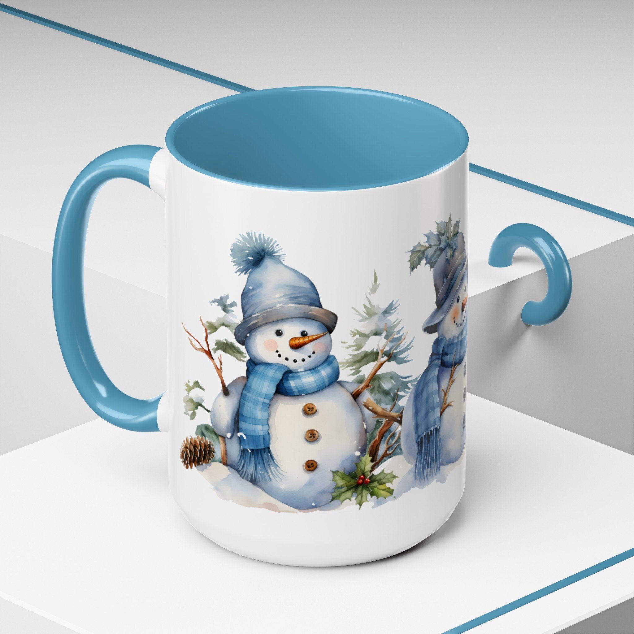 Blue Christmas Snowman Mug, Vintage Aesthetics Grandma Chic Coffee Cup ...
