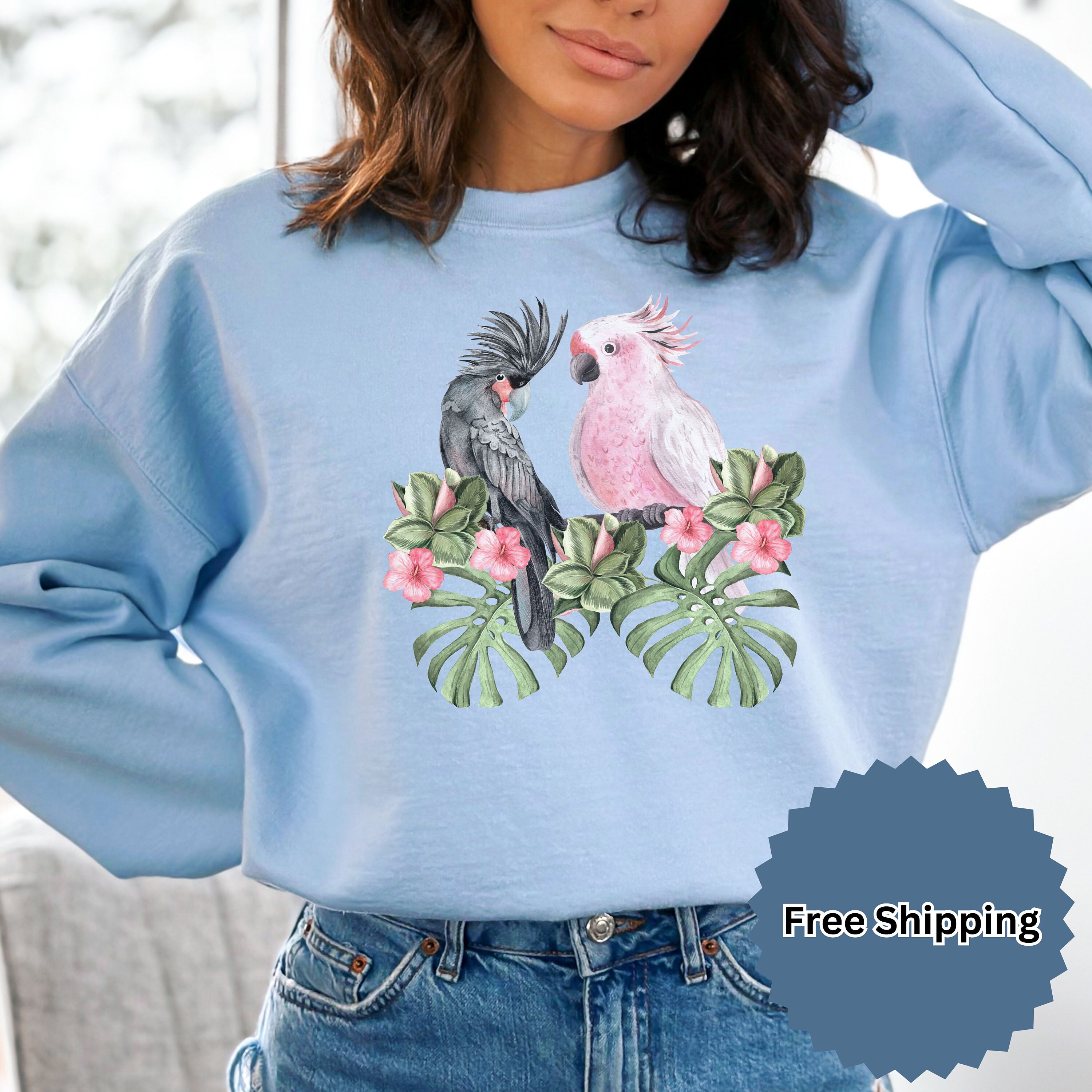 Cockatiel Bird Sweatshirt, Women's Cockatoo Bird Tropical Wildlife Top ...