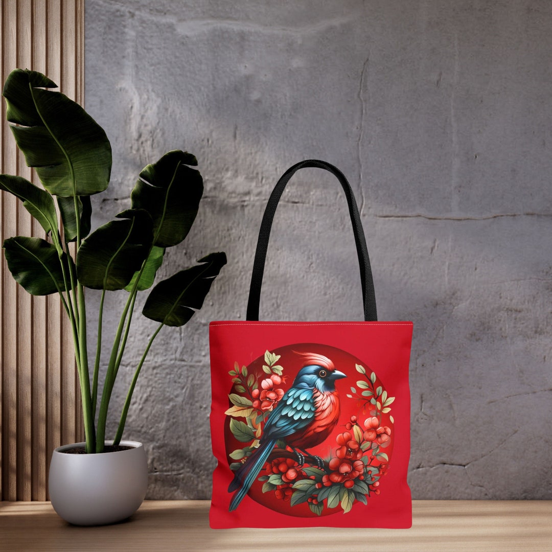 Cardinal Bird Tote Bag, Red Floral Bird Vintage Inspired Wildlife ...