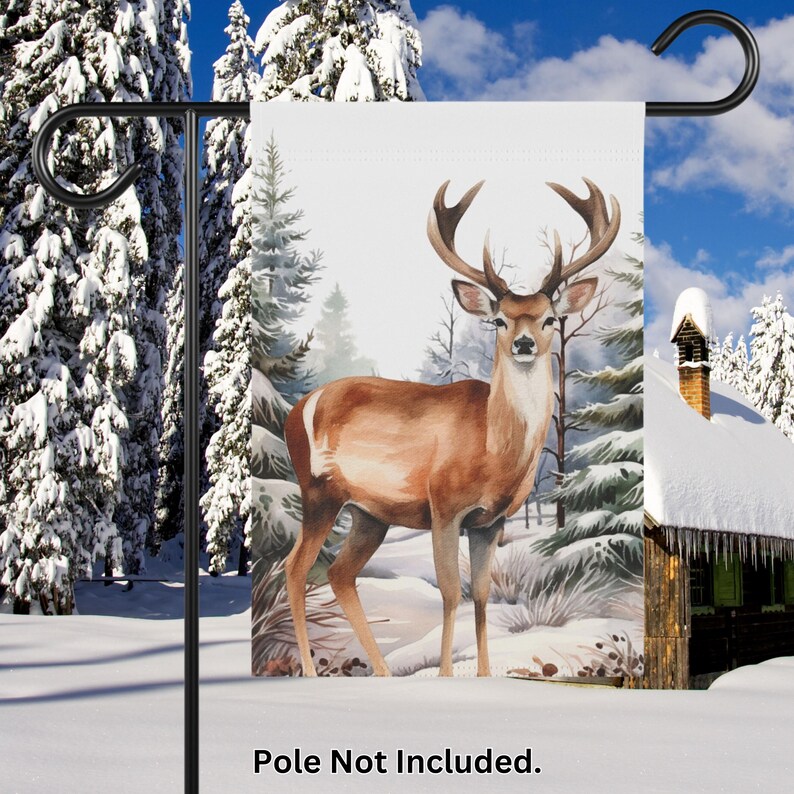 Winter Buck House Banner, Snowy Forest Deer Garden Flag Nature Lover ...