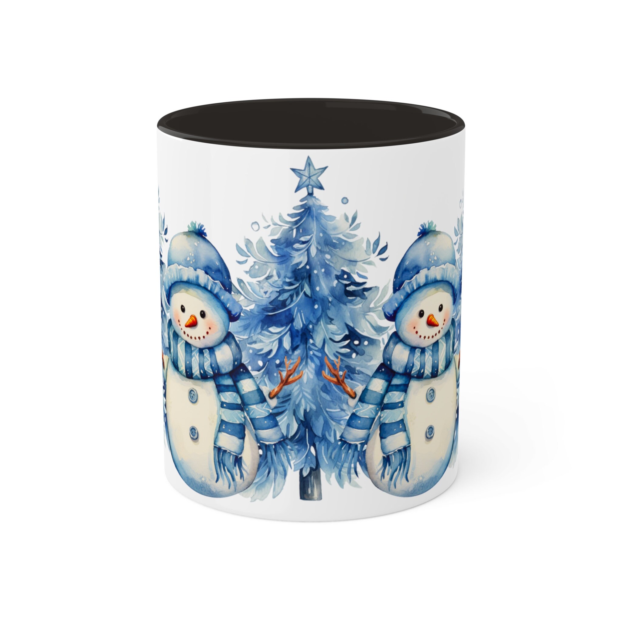 Blue Vintage Snowman Coffee Mug, Hot Chocolate Mug Christmas, Holiday ...