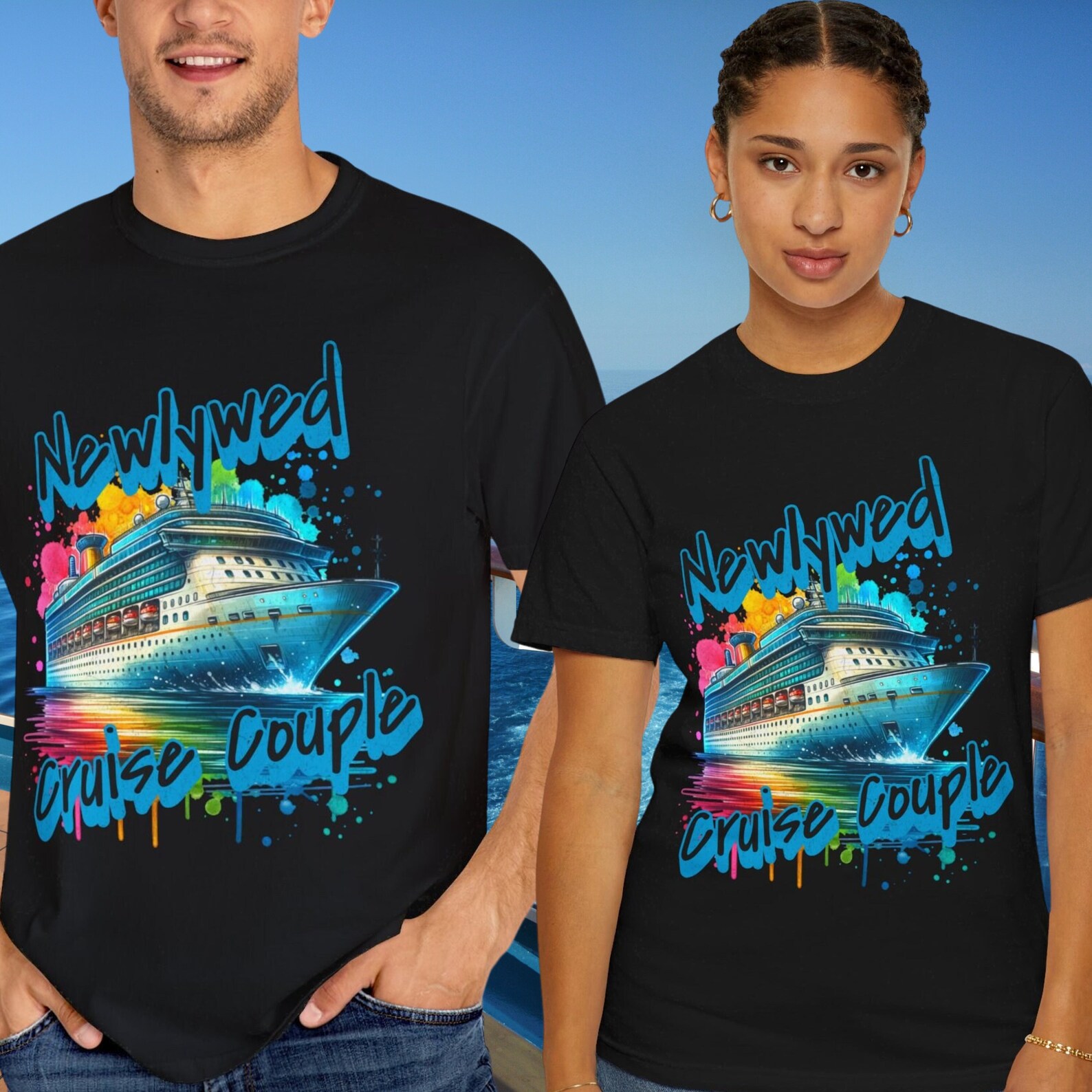 Newlywed Cruise Couple T-shirt, Vintage Graffiti Aesthetic Graphic Tee ...