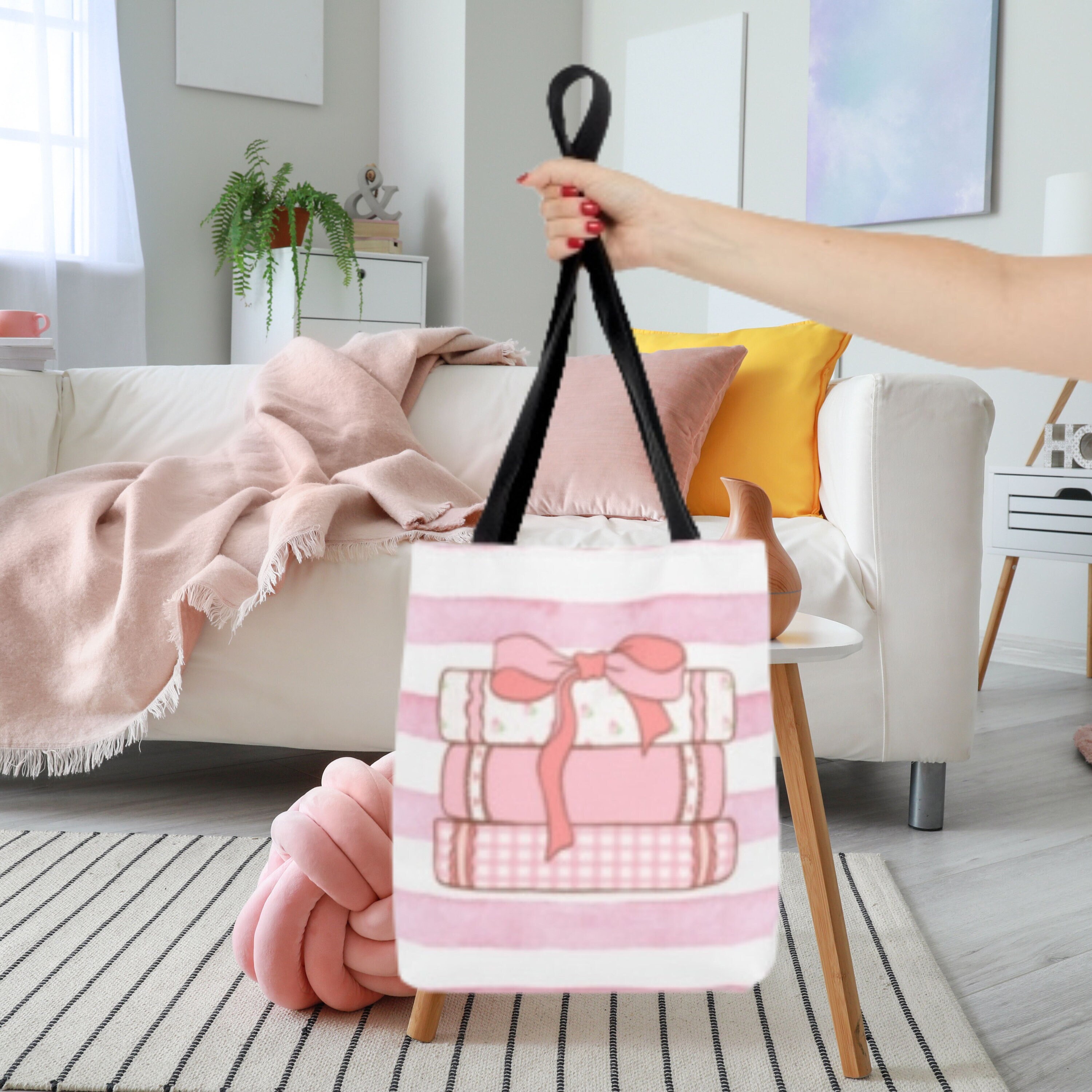 Pink Reading Book Bow Tote Bag, Coquette Aesthetic Bookbag Gift for ...