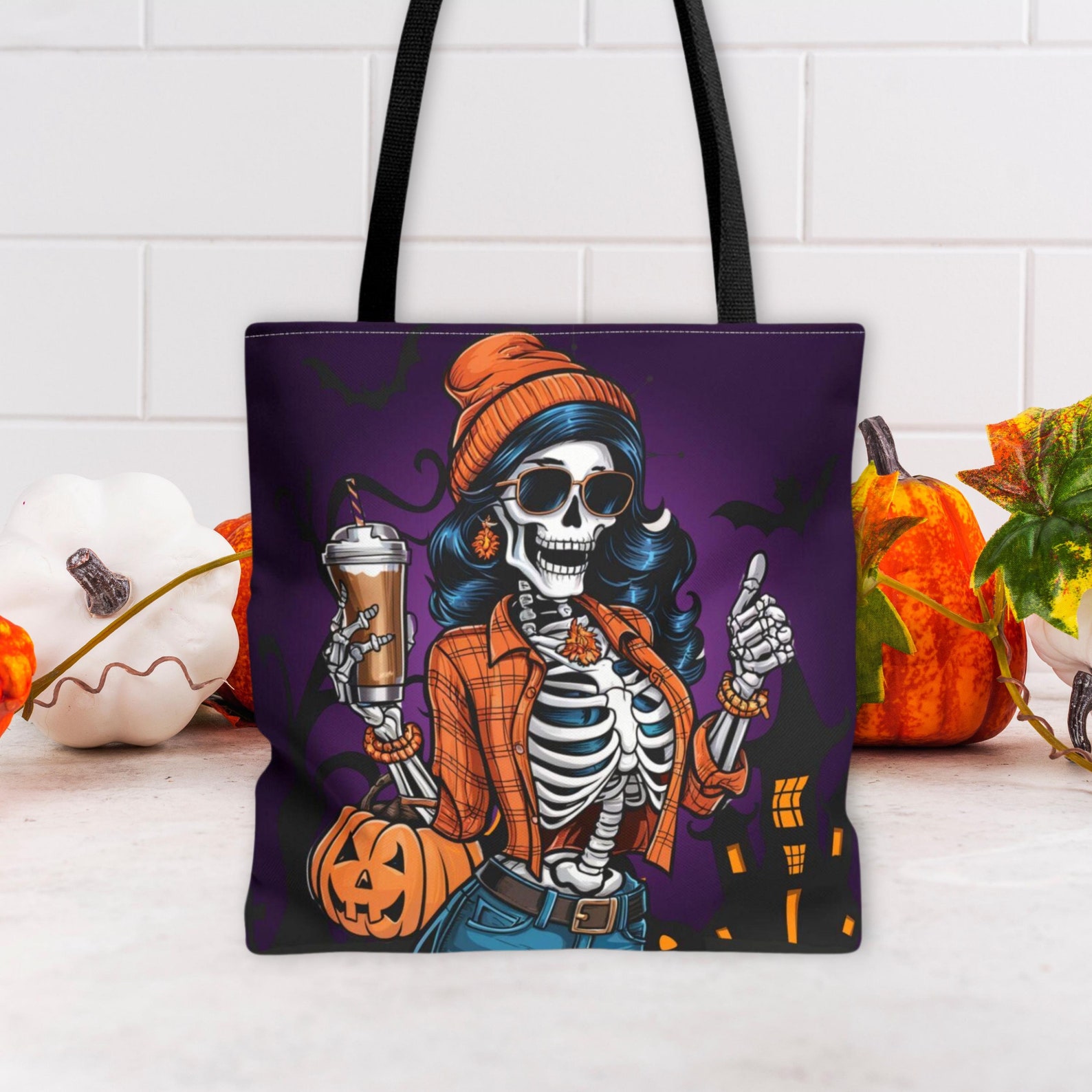 Bougee Skeleton Halloween Tote Bag, Holiday Party Favor Reusable Gift ...