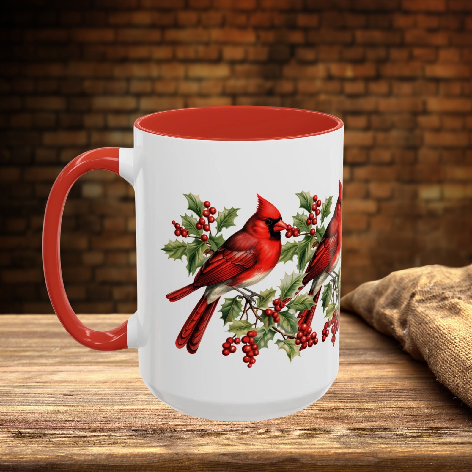 Red Christmas Cardinal Bird Mug, Holiday Party Favor Drinkware ...