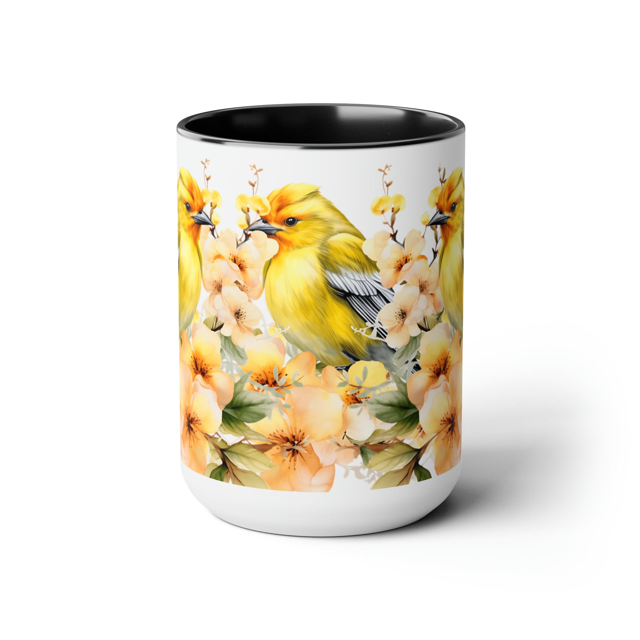 Yellow Bird Floral Mug With Spring Bird Design - Etsy