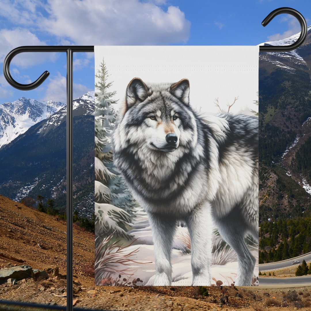 Gray Wolf Garden Flag, Wilderness Winter Snow Wildlife Forest Animal ...