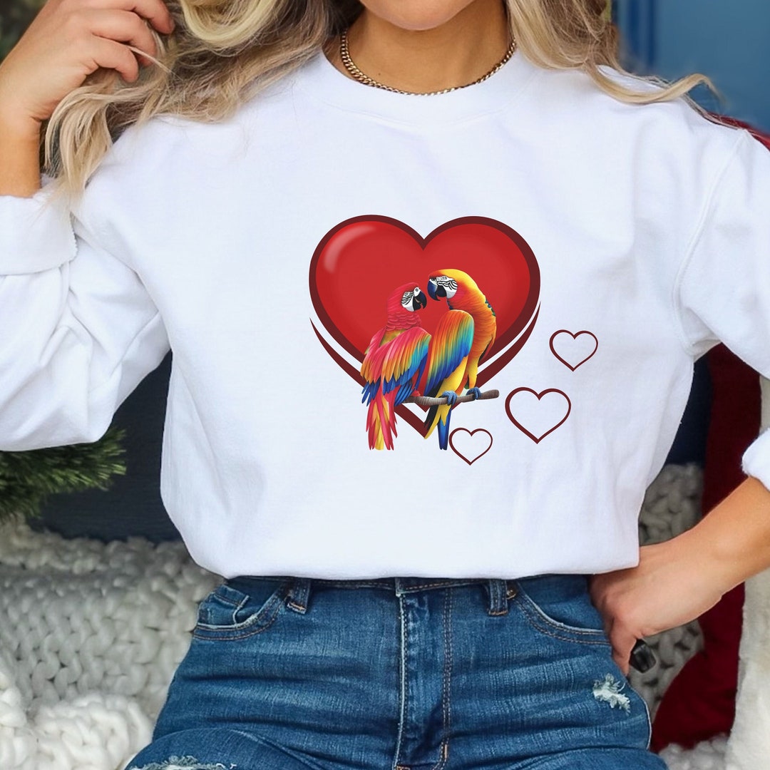 Parrot Sweatshirt, Macaw Parrot Heart Shirt, Bird Mom Top, Plus Size ...