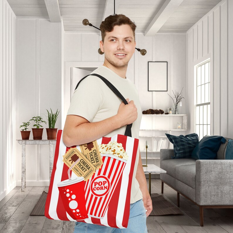 Movie Night Tote Bag, Cute Bookbag for Movie Lovers, Vintage Theme ...