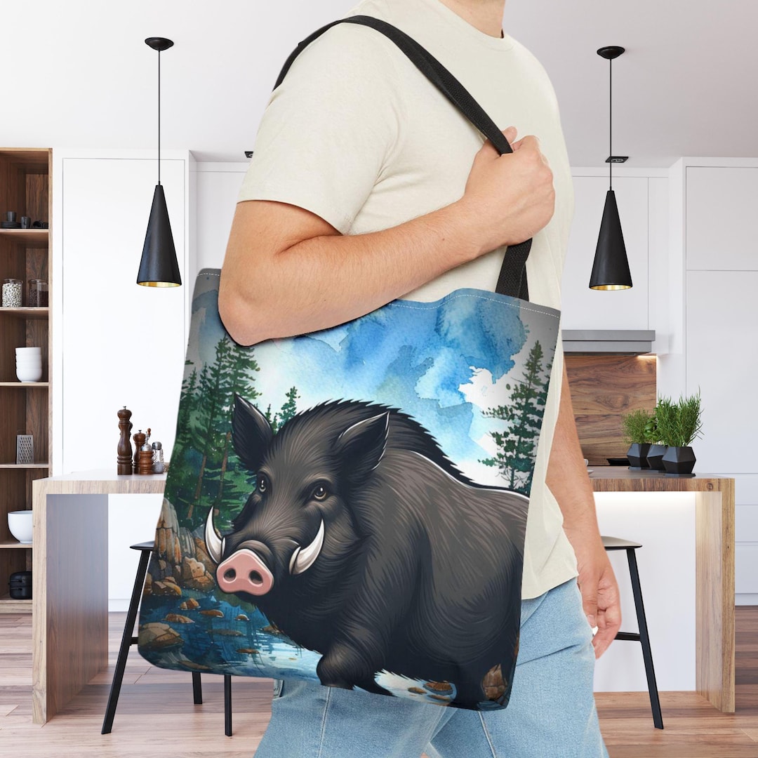 Wild Boar Tote Bag, Hog Anime Animal, Pig Hunter Travel Carryall Sack ...