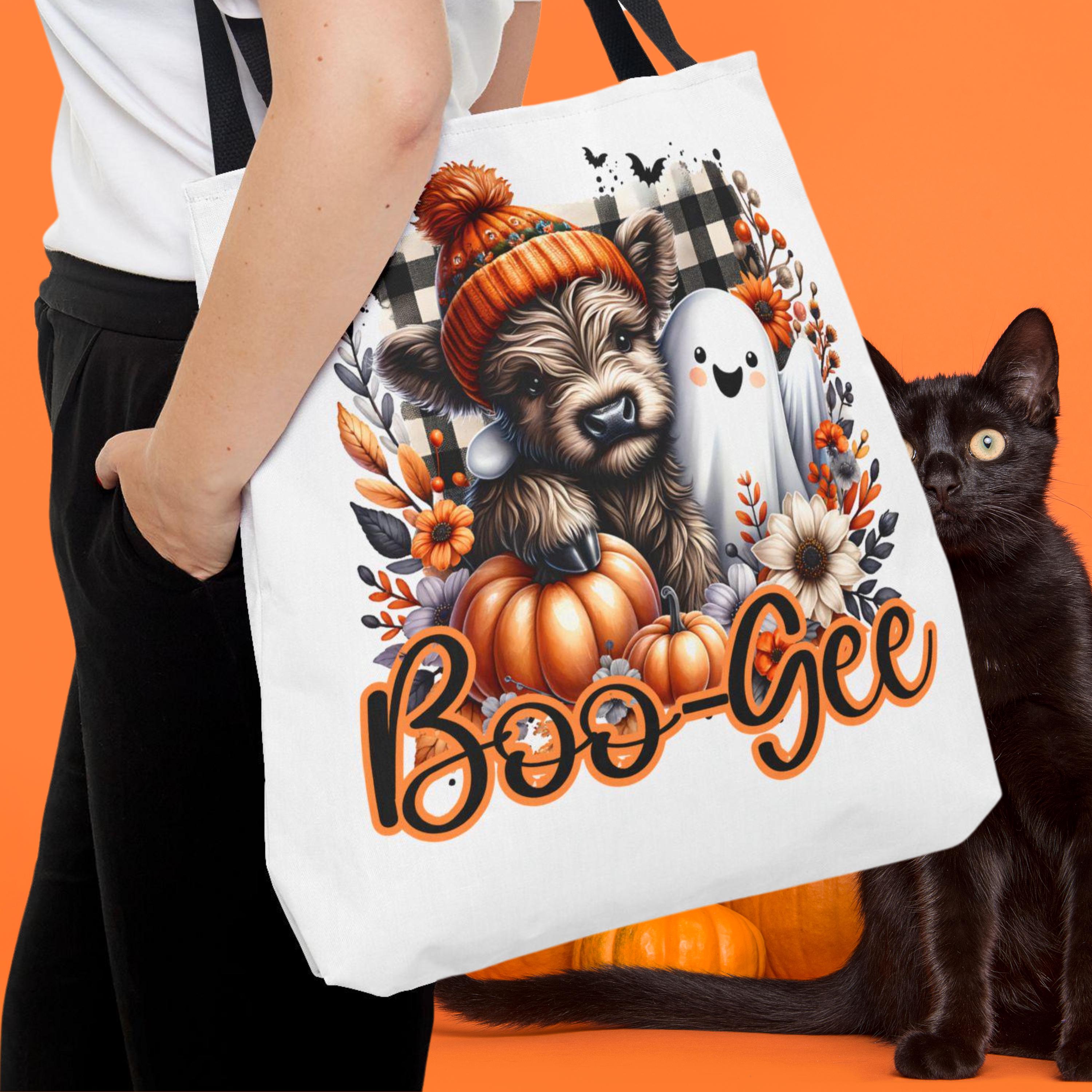 Boo-gee Highland Cow Ghost Halloween Tote Bag, Funny Trick or Treat ...