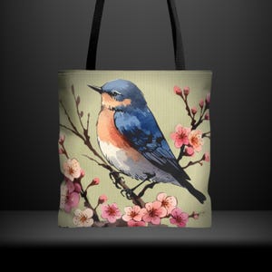 Robin Bird Cherry Blossom Tree Tote Bag, Birdwatching Carryall Travel ...
