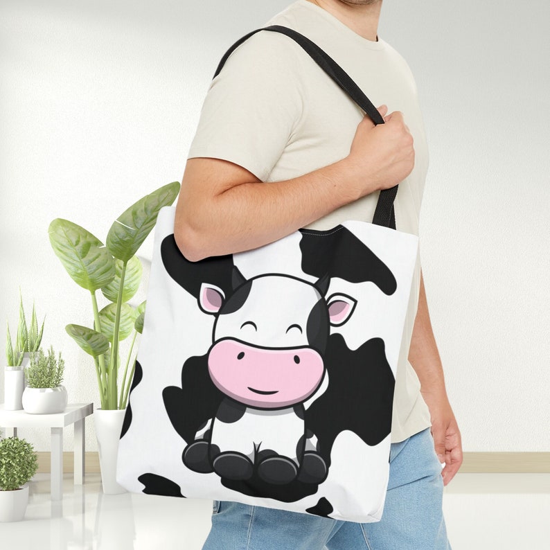 Cartoon Cow Print Tote Bag, Cute Cow Farm Animal Travel Bag for Her ...