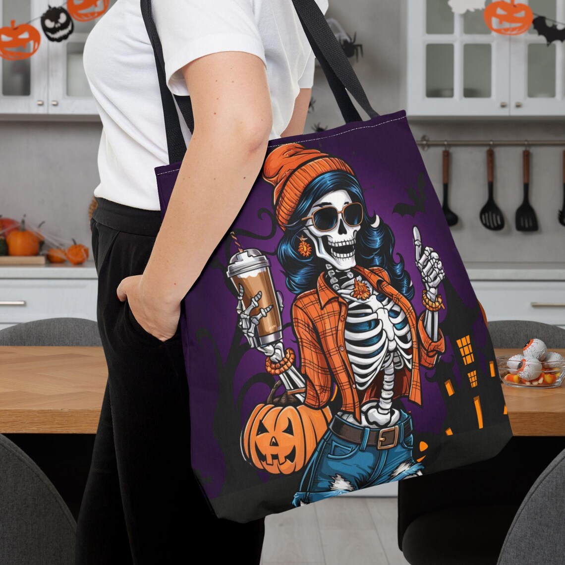 Bougee Skeleton Halloween Tote Bag, Holiday Party Favor Reusable Gift ...