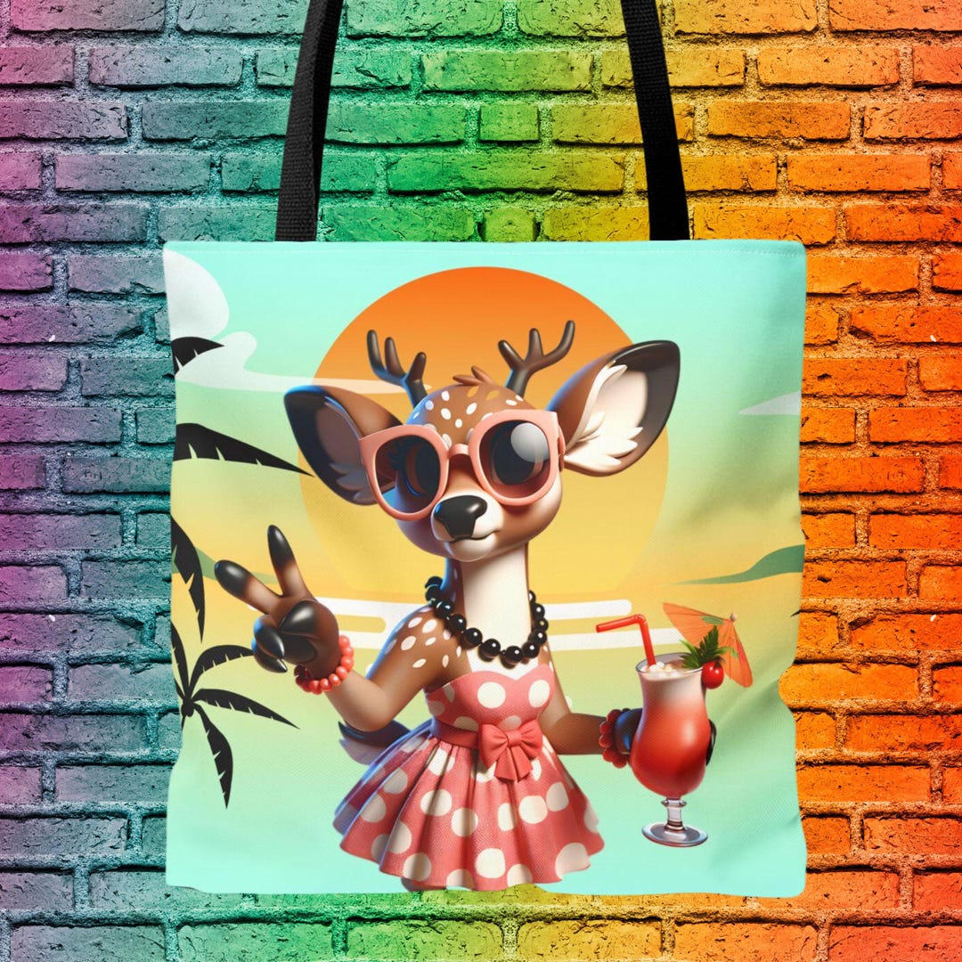 Doe Tote Bag, Nana Anime Deer Tropical Vacation Travel Accessory Party ...