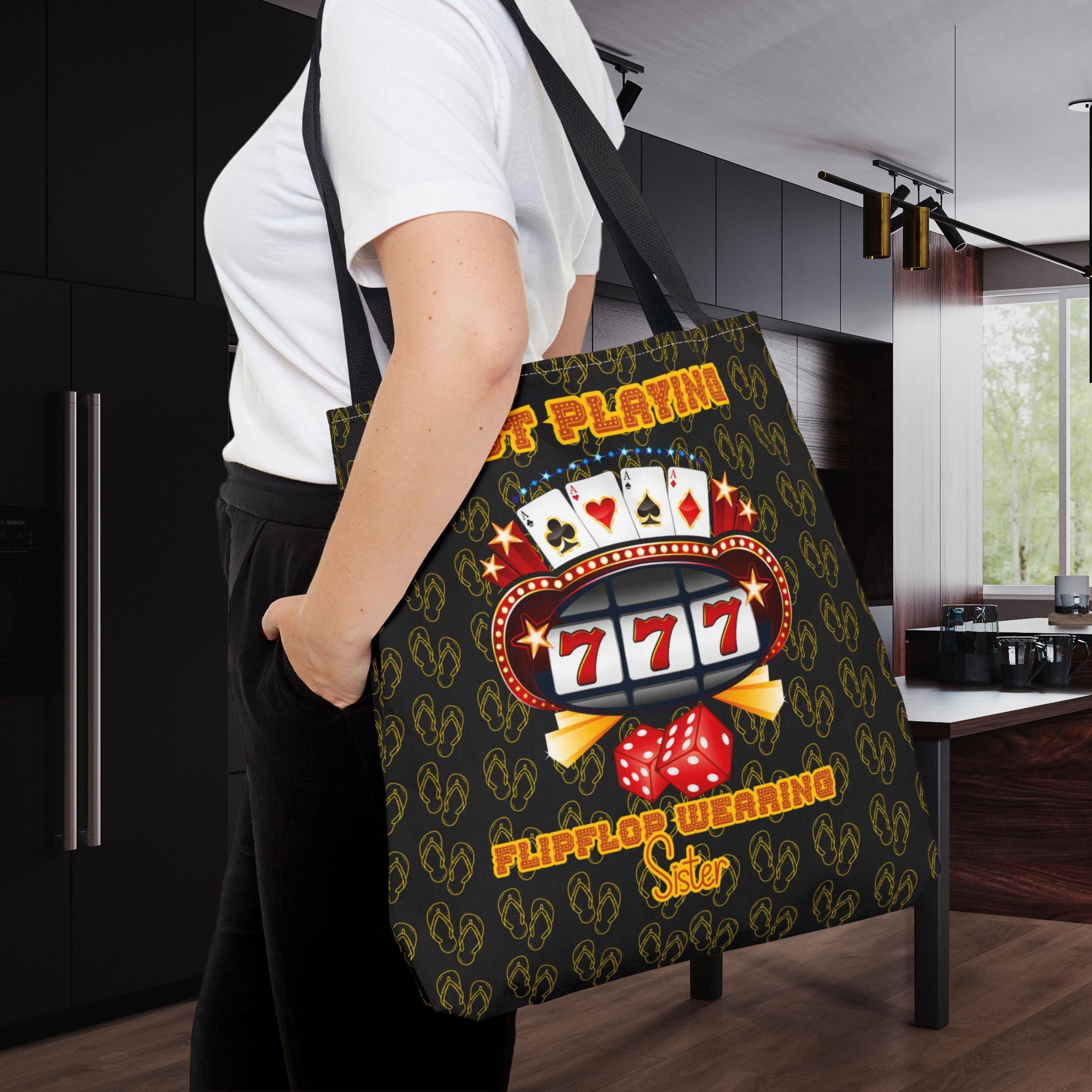 Slot Playing Flipflop Wearing Sister Tote Bag, Personal Gift for Casino ...