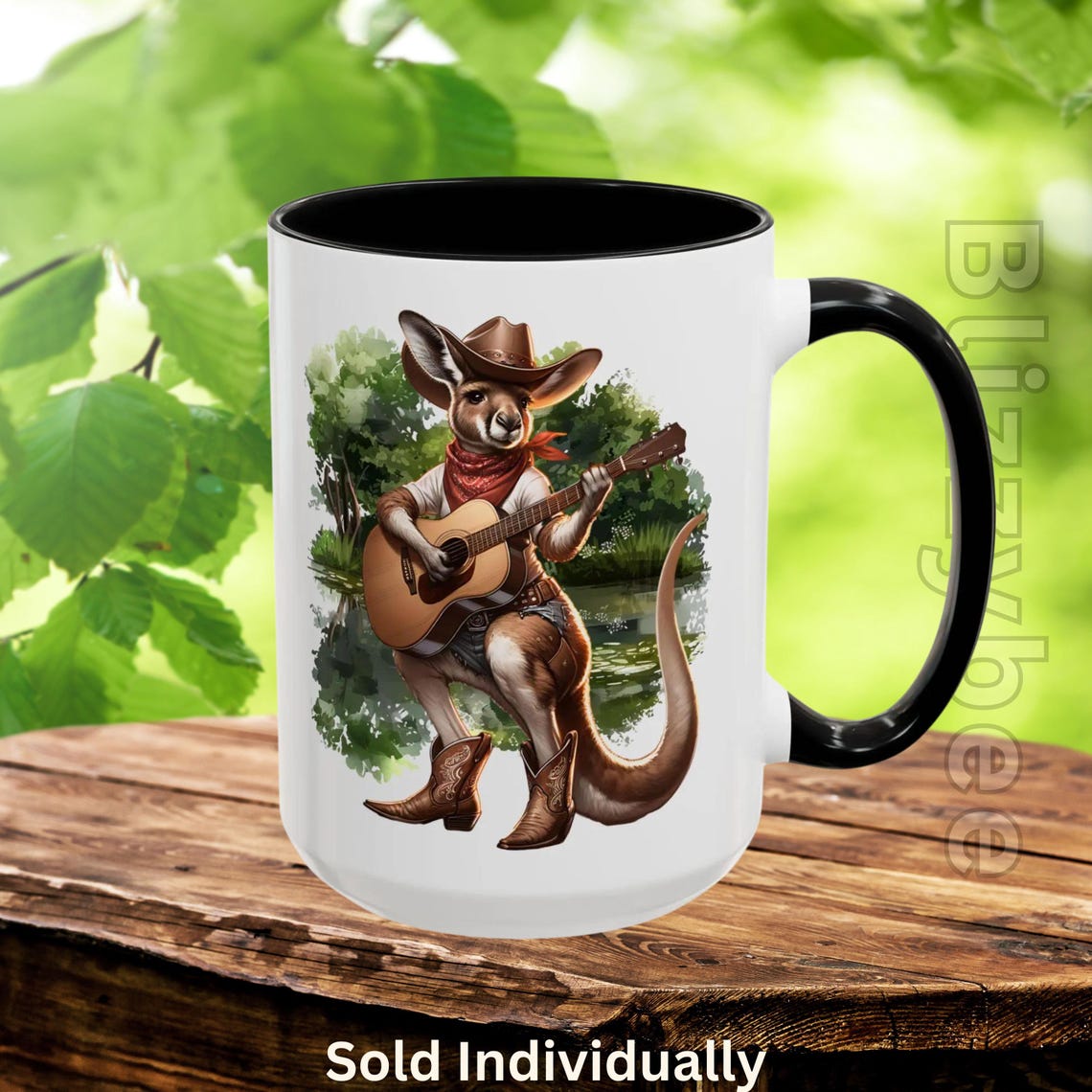 Aussie Kangaroo Down Under Cowgirl Guitar Player Mug, Rustic Country ...