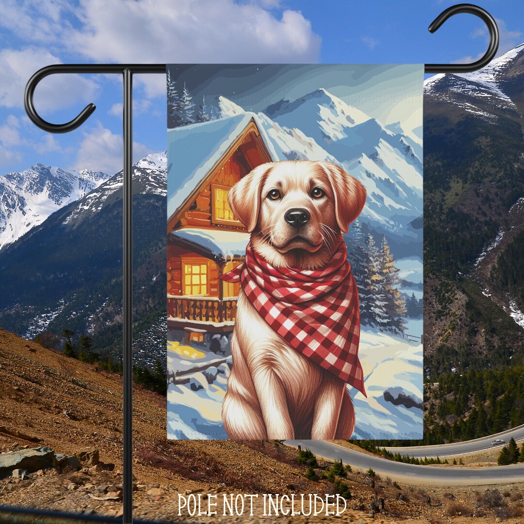 Retriever Dog Cabin Flag, Pet Outdoor Banner Winter Lawn Decoration ...