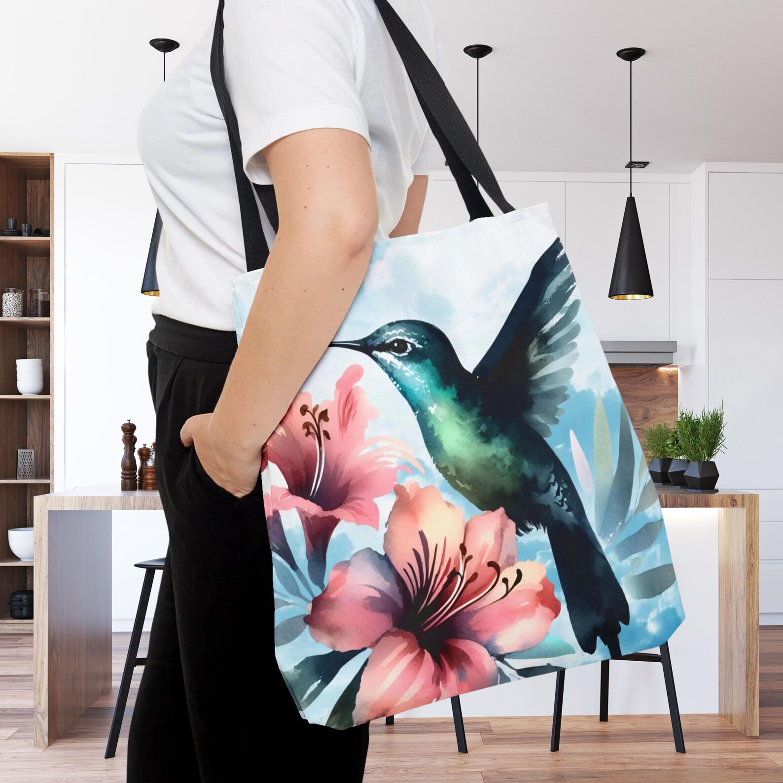 Hummingbird Flower Tote Bag, Bird Floral Travel Carryall Sack ...