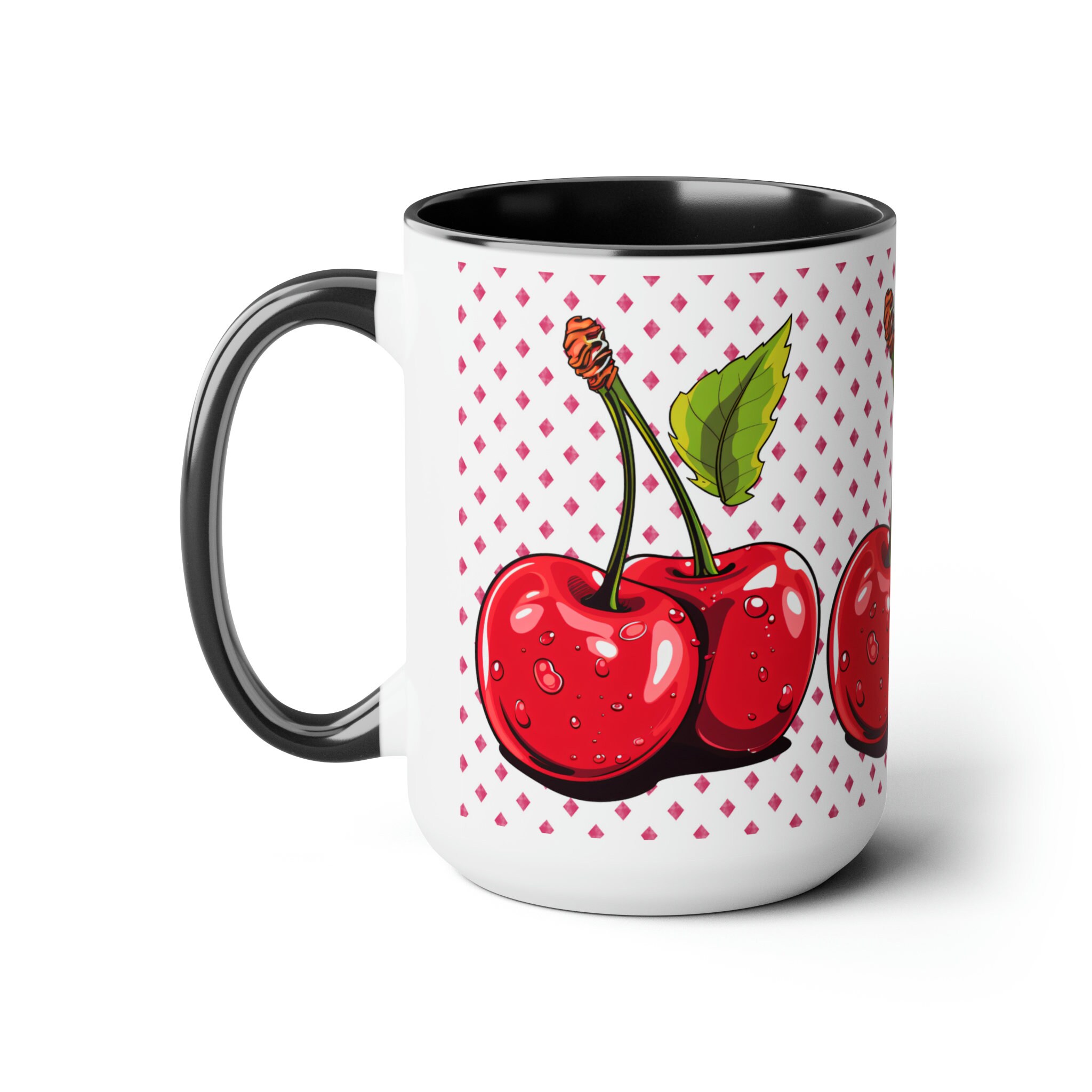 15oz Retro Cartoon Cherry Coffee Mug With Colored Handle and Interior ...