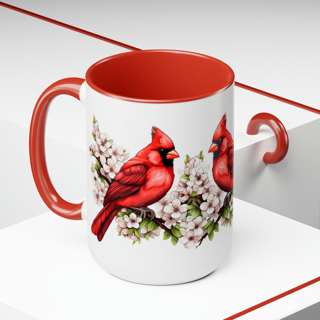 Cardinal Bird Mug Large Floral Flower Coffee Cup Botanical Cherry ...