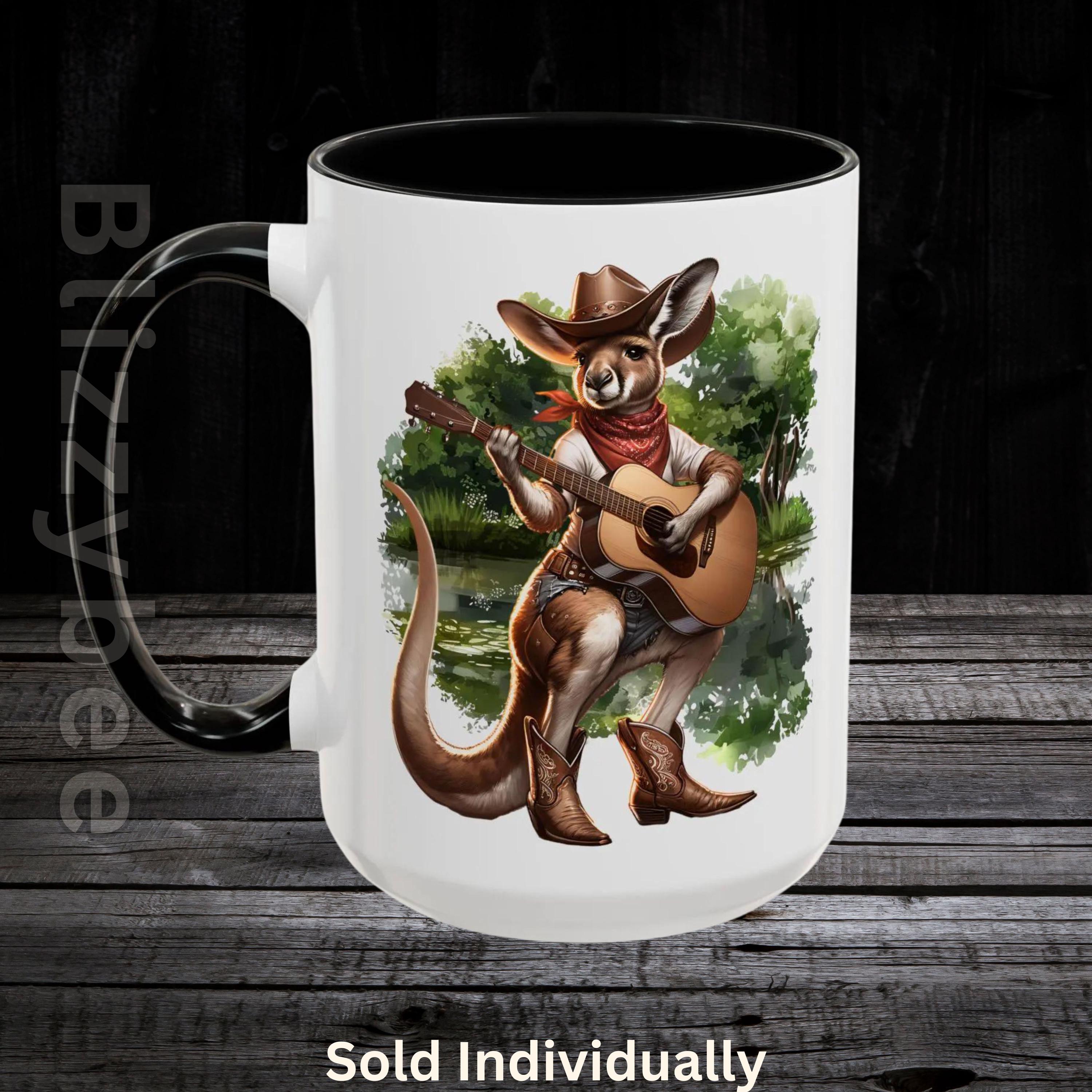 Aussie Kangaroo Down Under Cowgirl Guitar Player Mug, Rustic Country ...