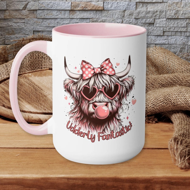 Highland Cow Udderly Fantastic Coquette Bubblegum Mug, Funny Farm Girl ...