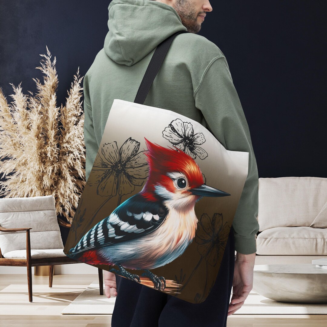 Cardinal Bird Flower Tote Bag, Wildlife Nature Lover Birdwatching ...
