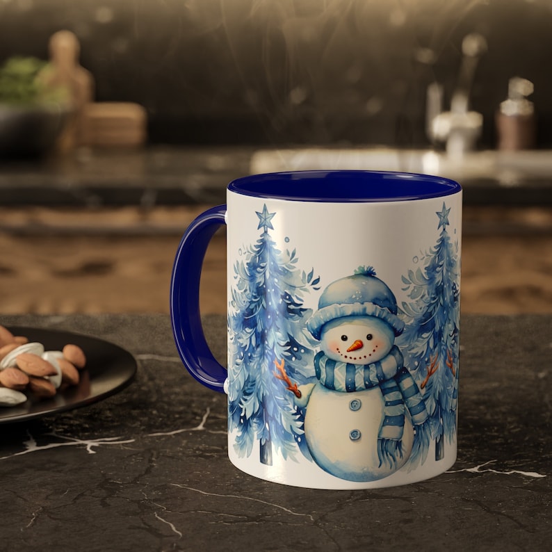 Blue Vintage Snowman Coffee Mug, Hot Chocolate Mug Christmas, Holiday ...