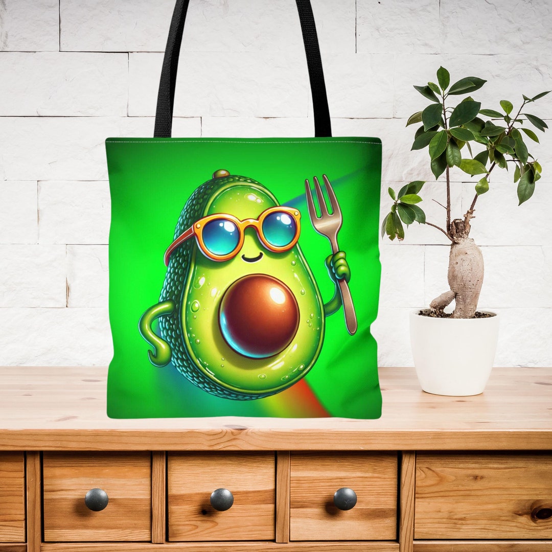 Avacado Tote Bag, Retro Rainbow Shopping Bag, Mexican Anime Mascot Food ...