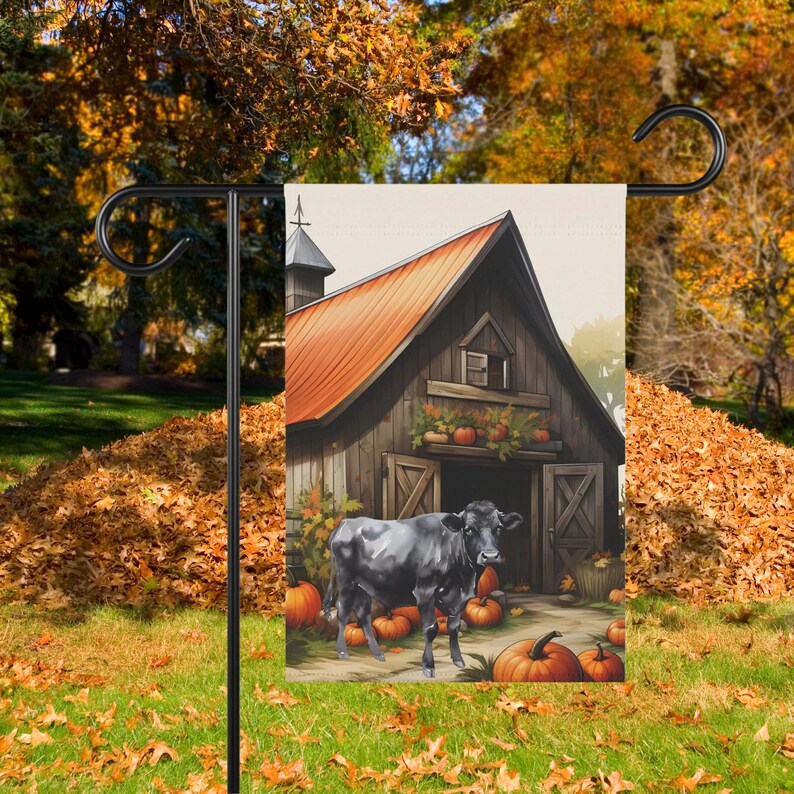 Autumn Barnyard Garden House Banner, Rustic Cow Fall Farm Animal Lawn ...