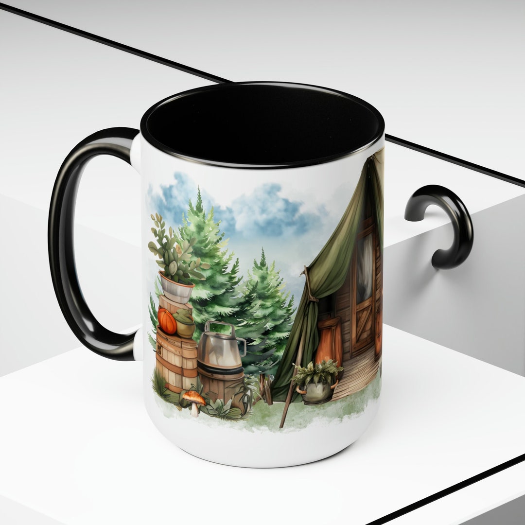 Rustic Camping Mug, Large Vintage Tent Camp Coffee Cup, Forest ...