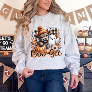Boo-gee Highland Cow Ghost Halloween Sweatshirt, Teen Farmgirl Holiday ...