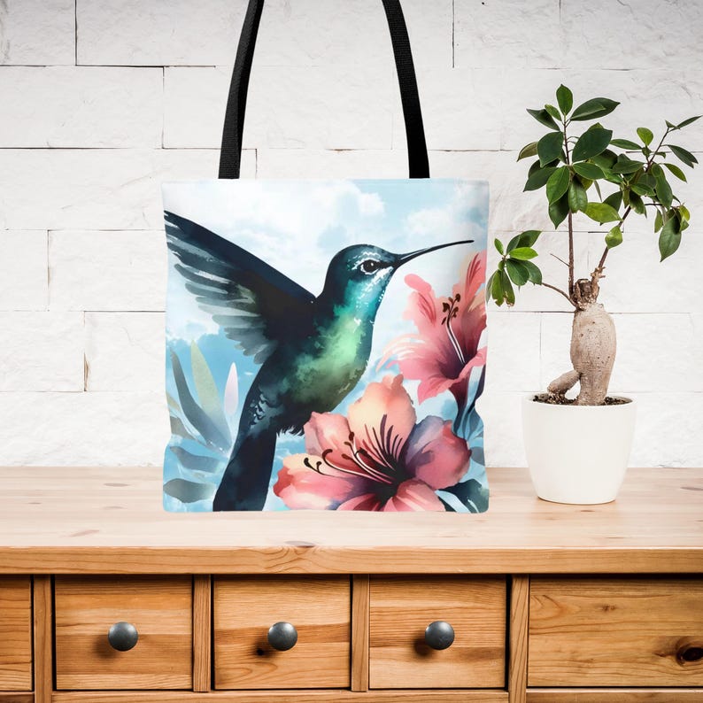 Hummingbird Flower Tote Bag, Bird Floral Travel Carryall Sack ...