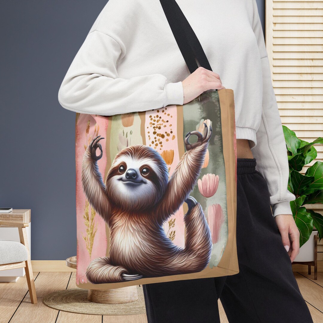 Sloth Yoga Tote Bag – Floral Wildlife Meditation Carryall Cute Animal ...