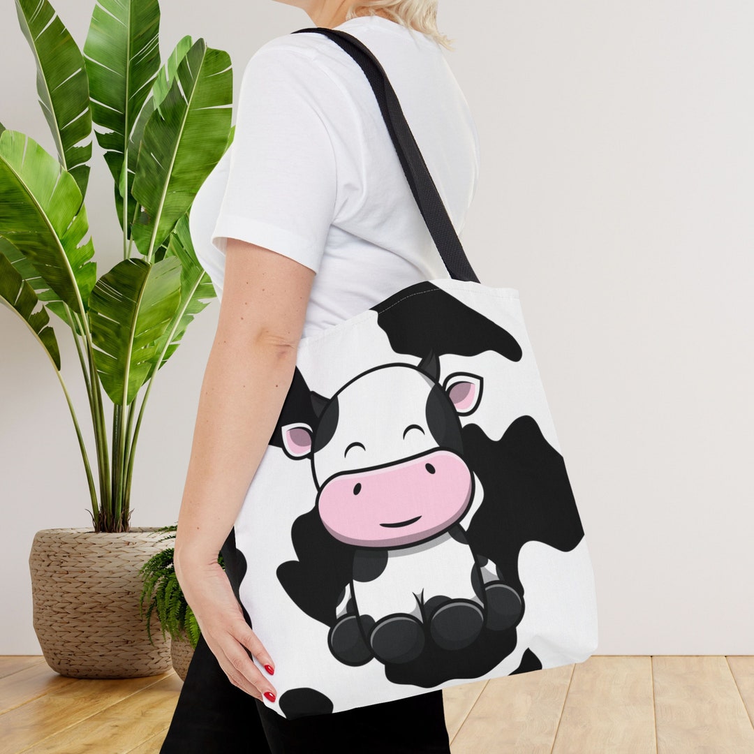 Cartoon Cow Print Tote Bag, Cute Cow Farm Animal Travel Bag for Her ...