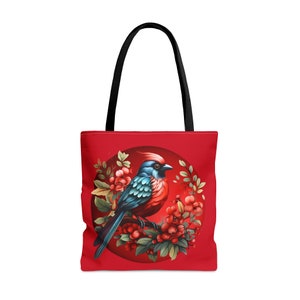Cardinal Bird Tote Bag, Red Floral Bird Vintage Inspired Wildlife ...
