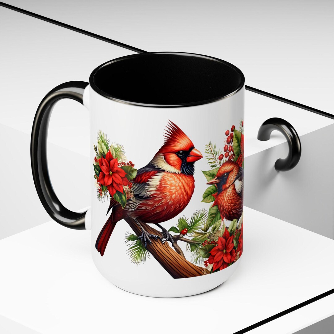 Cardinal Bird Poinsettia Mug, Wildlife Nature Lover Birdwatcher ...